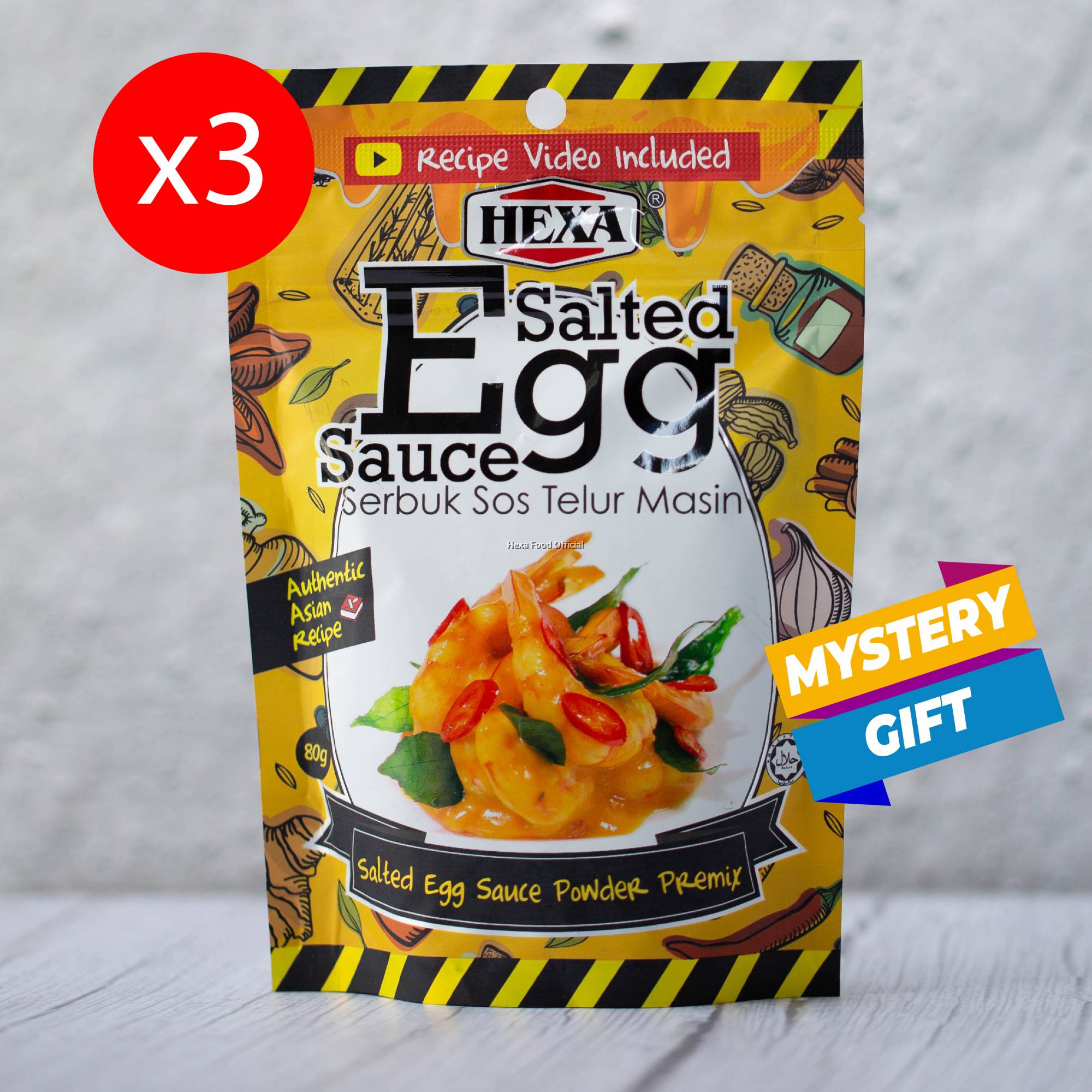 HEXA Salted Egg Sauce Powder Premix 80gm X3pkt Free Gift