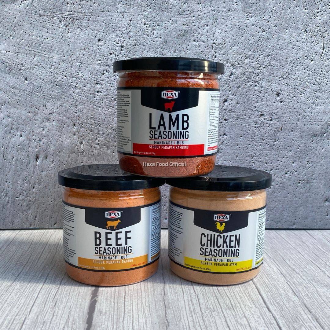 HEXA HALAL Lamb Seasoning 170g + HEXA Beef Seasoning 180g + HEXA Chicken Seasoning 250g