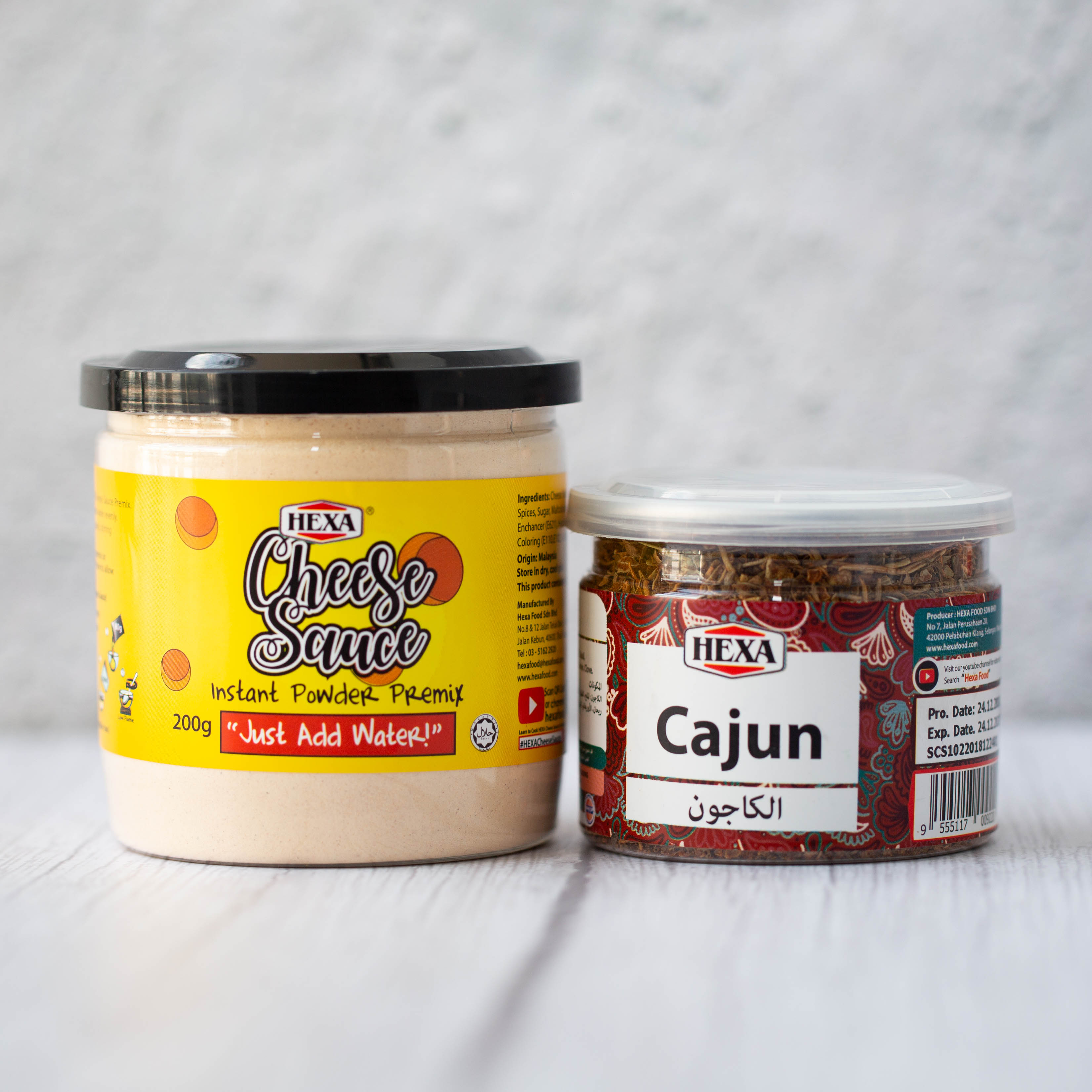 HEXA HALAL Cajun Spice 85gm HEXA HALAL Cheese Sauce Premix Powder 200gm