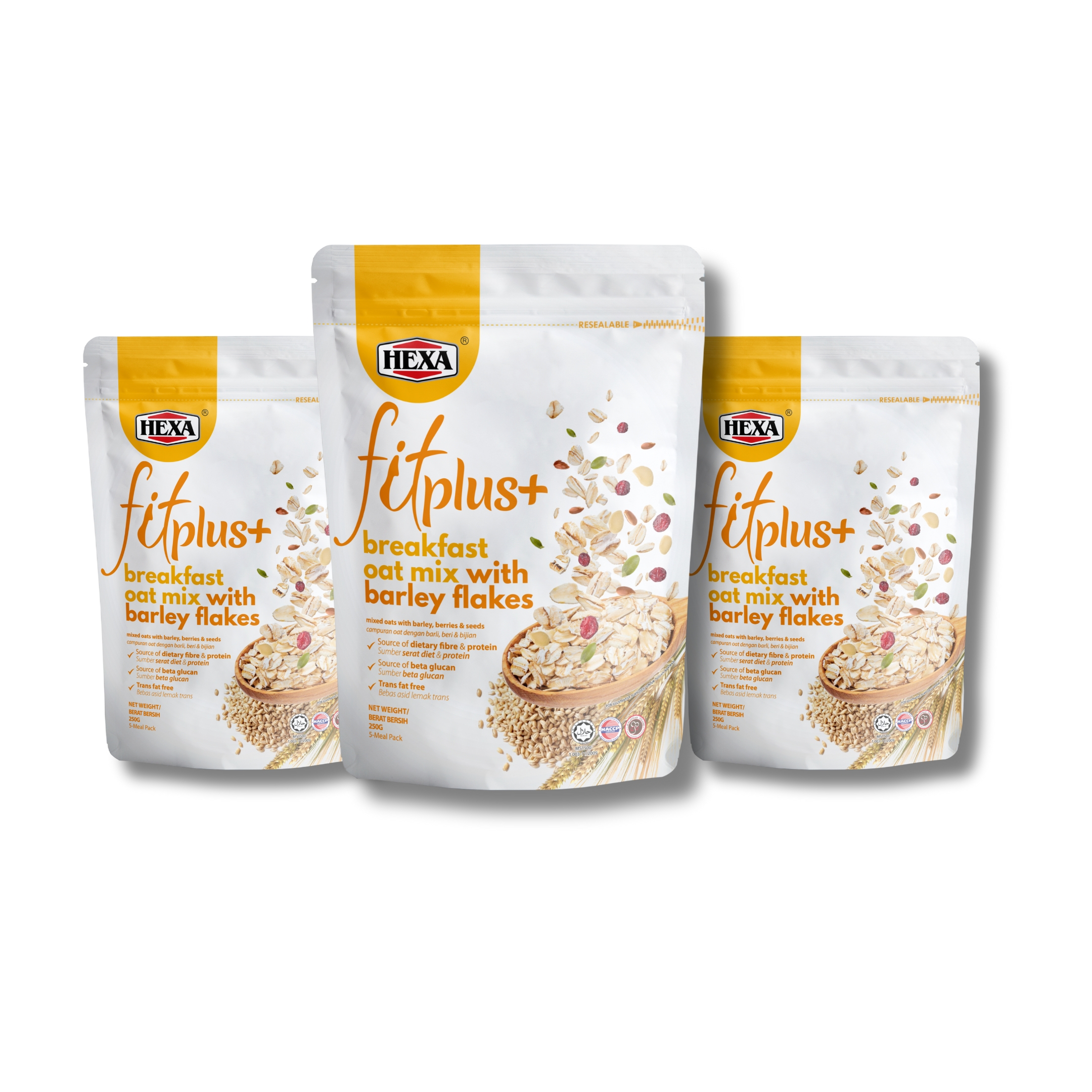 HEXA Fit Plus Breakfast Oat Mix with Barley Flakes 250g x 3 packs