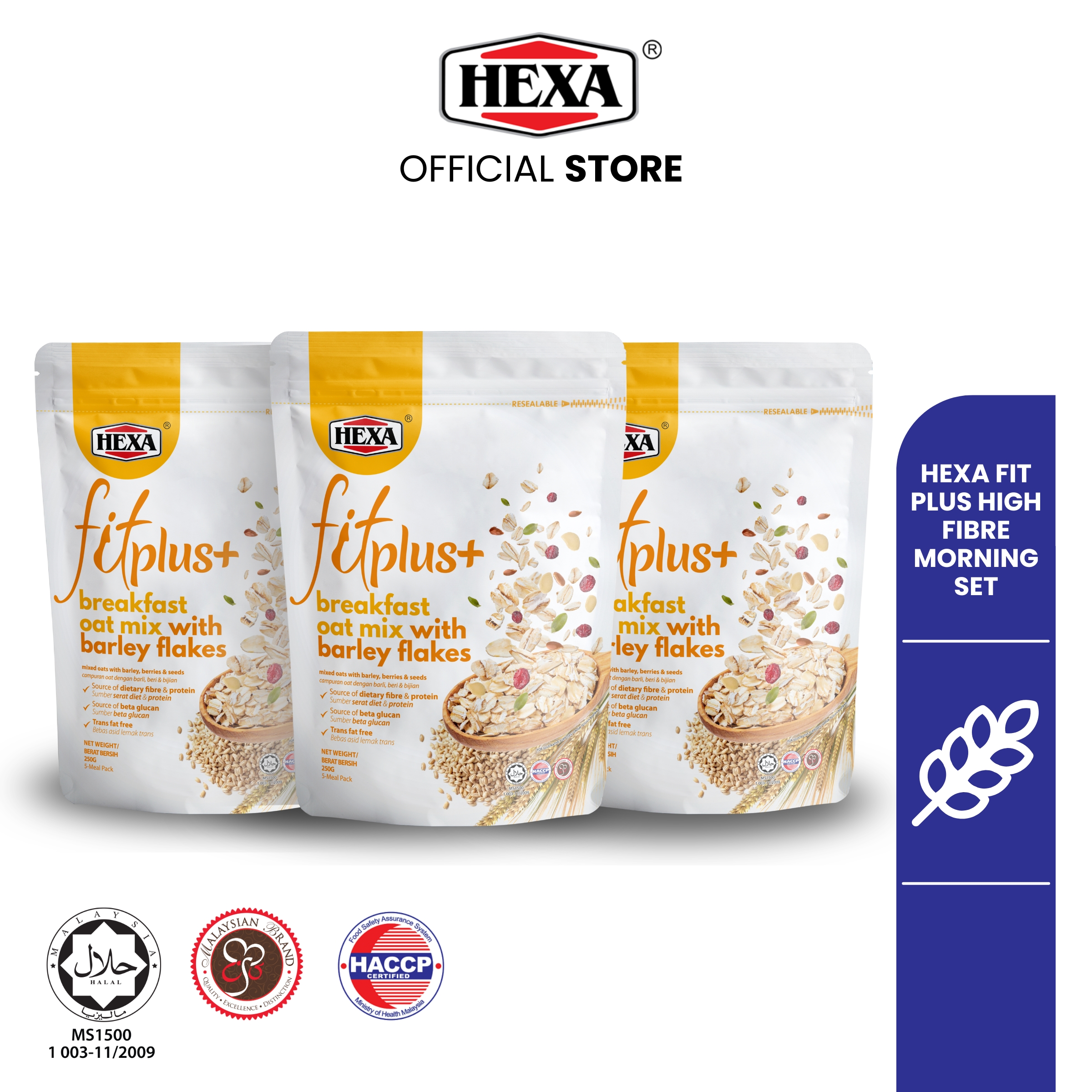 HEXA Fit Plus Breakfast Oat Mix with Barley Flakes 250g x 3 packs SET